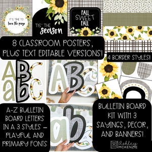 Fall Sunflowers Classroom Decor, Bulletin Board Kit, Classroom Posters ...