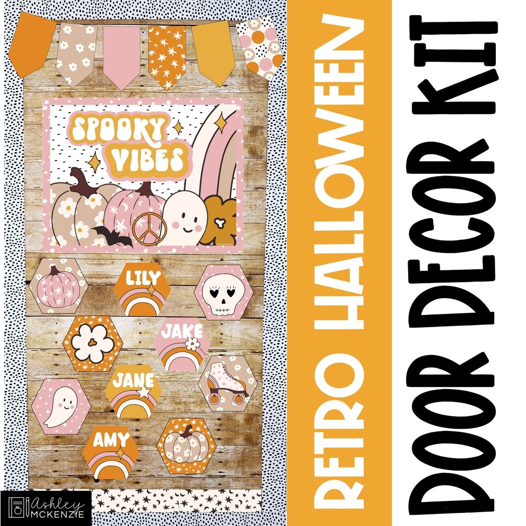 Retro Halloween Door Decor Kit Printable Classroom Door Signs Spooky ...