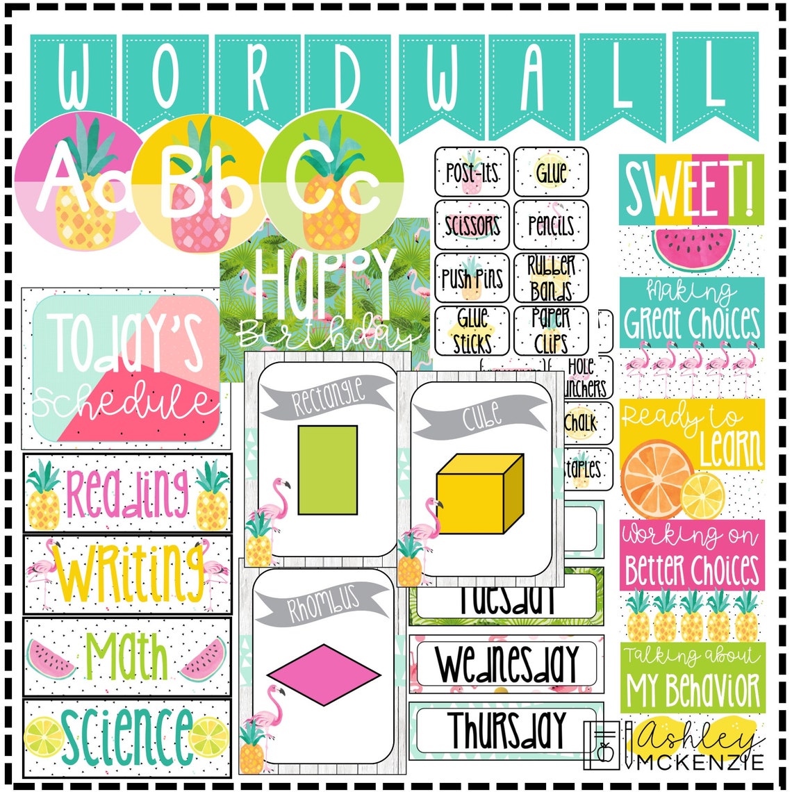 Tropical Flamingo Classroom Decor Bundle Easy and Modern - Etsy