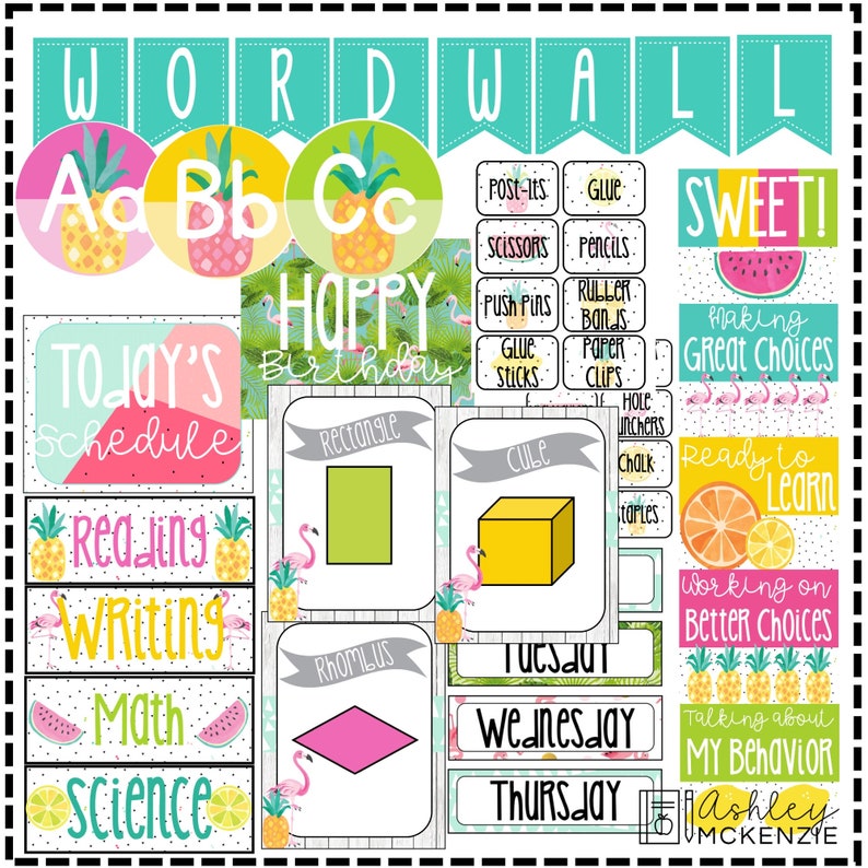 Tropical Flamingo Classroom Decor Bundle Easy and Modern - Etsy