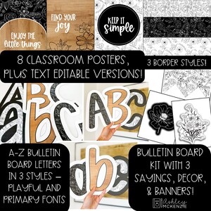 Black and White Floral Back to School Classroom Decor, Bulletin Board ...