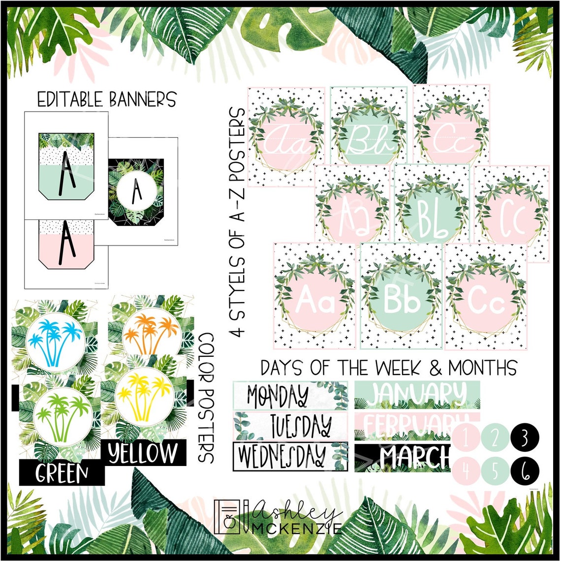 Modern Tropical Classroom Decor Bundle Easy Classroom | Etsy UK
