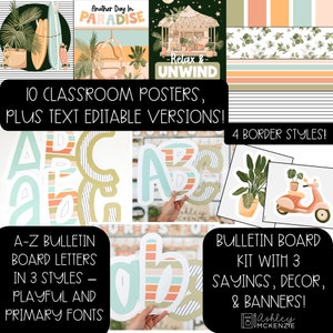 Beach Themed Back to School Classroom Decor Tropical Bulletin Board Set ...