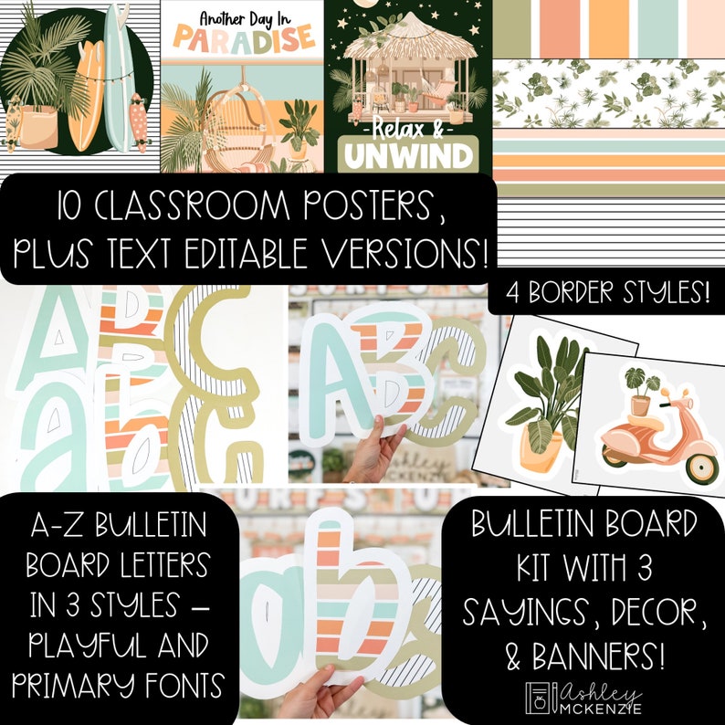 Beach Themed Back to School Classroom Decor Tropical Bulletin Board Set ...