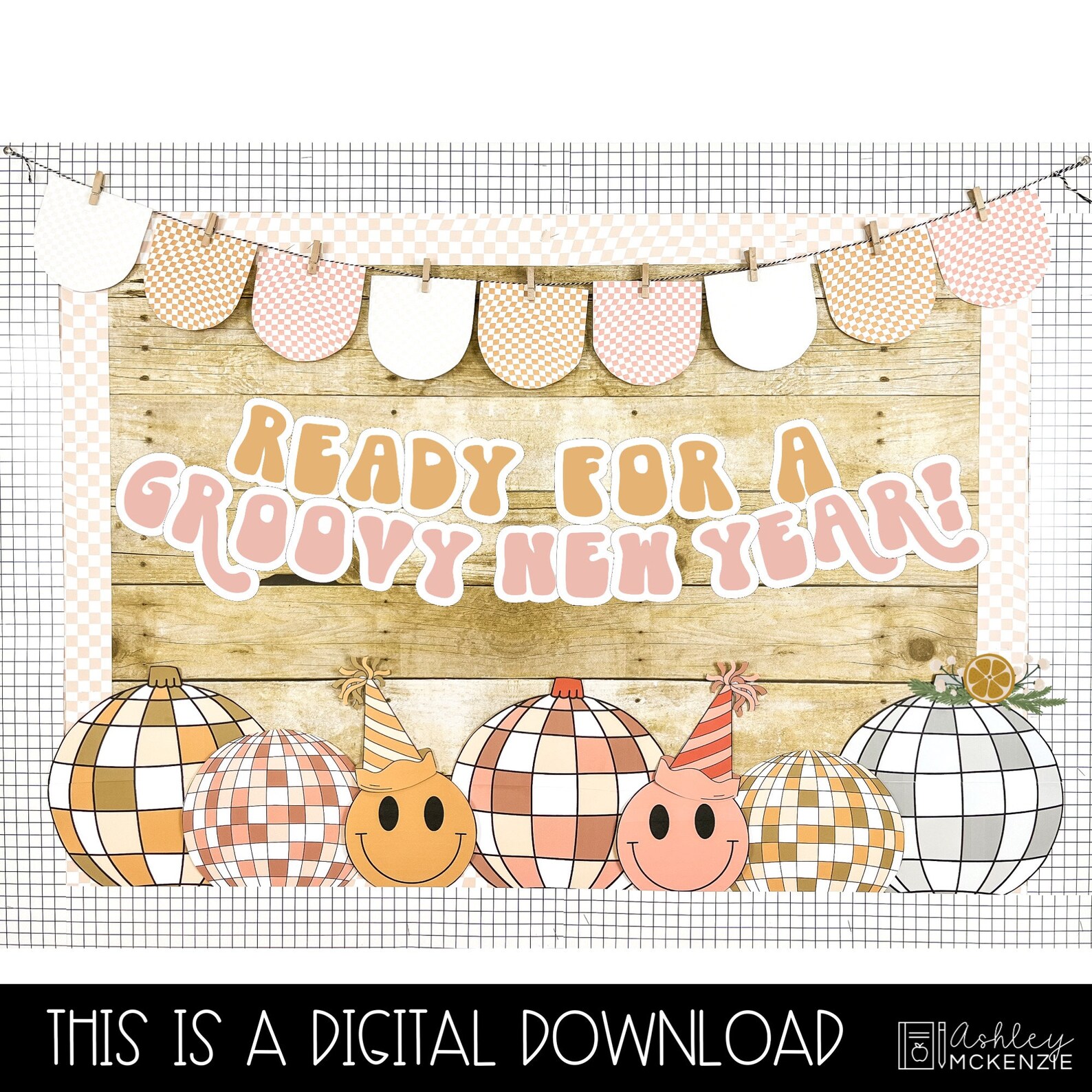Retro New Year Bulletin Board Kit, Holiday Season Theme, Easy Seasonal ...
