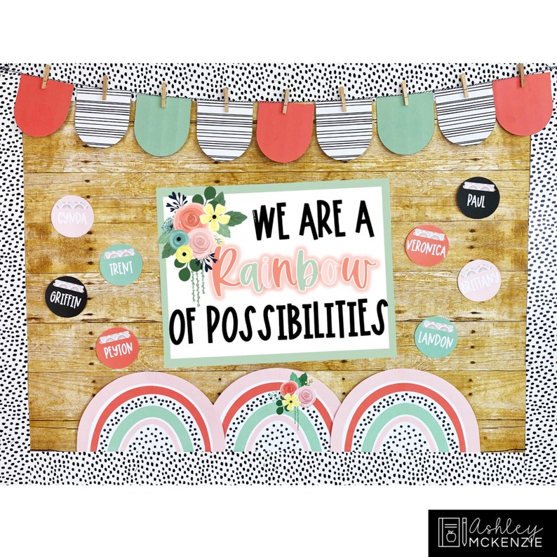 Boho Rainbow Flowers Classroom Decor Bulletin Board Kit - Etsy