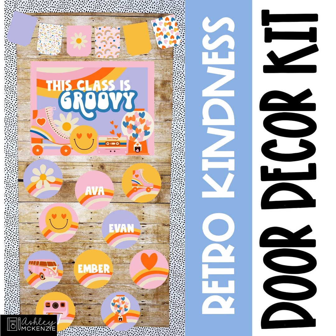 Valentine's Day Classroom Door Decor Kit, Kindness Week, Retro Theme ...