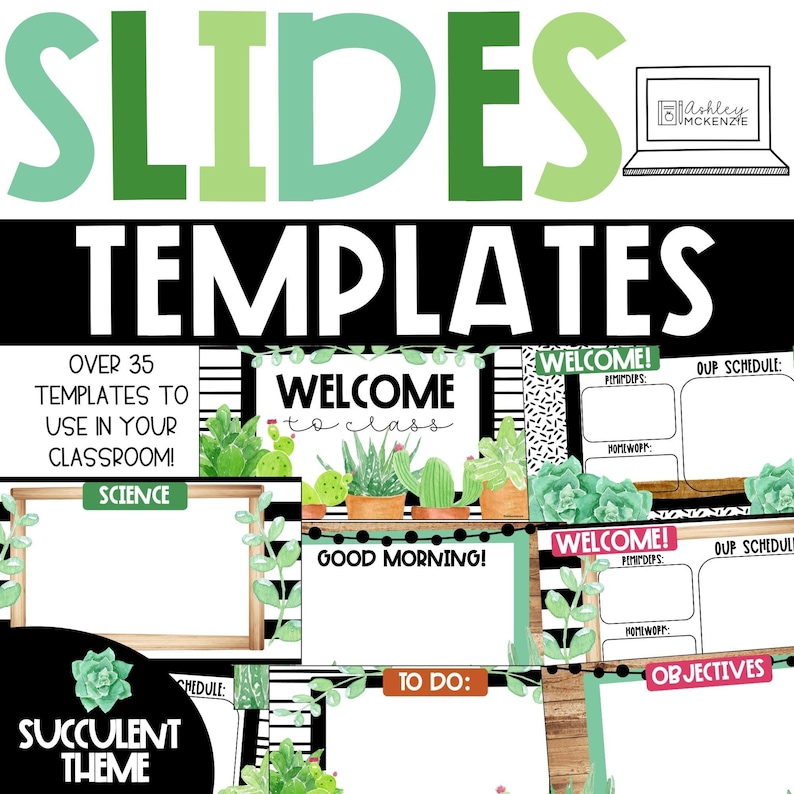 Watercolor Succulent Google Slides and Powerpoint Templates, Digital ...