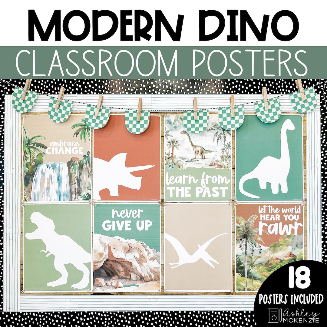 Modern Dinosaur Classroom Theme, Decorative Classroom Posters, Easy and ...