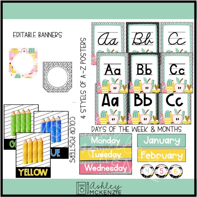 School Supplies Classroom Decor Bundle Easy and Modern - Etsy
