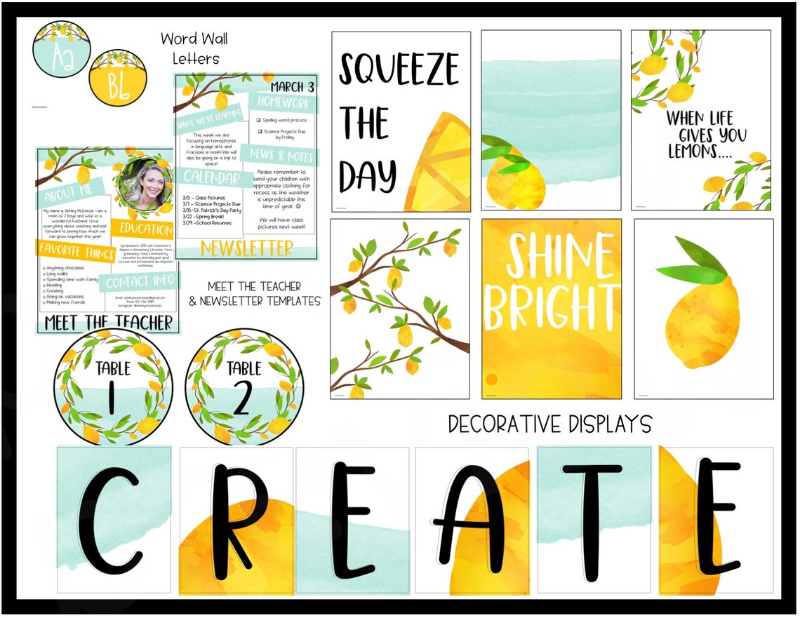 Lemon Classroom Decor Bundle Easy and Modern Classroom | Etsy