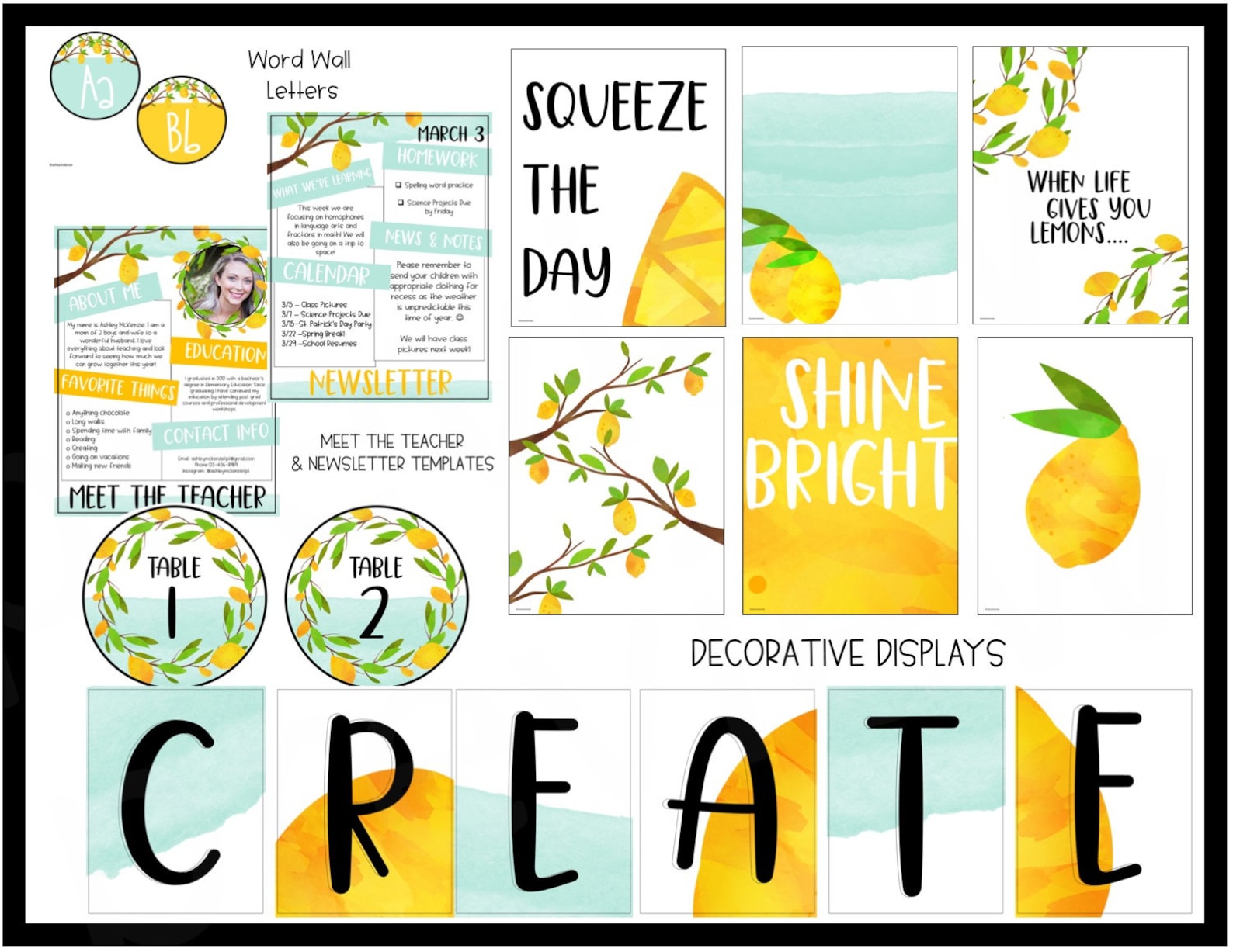 Lemon Classroom Decor Bundle Easy and Modern Classroom - Etsy