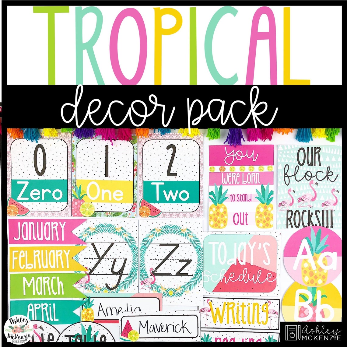 Tropical Flamingo Classroom Decor Bundle Easy and Modern - Etsy