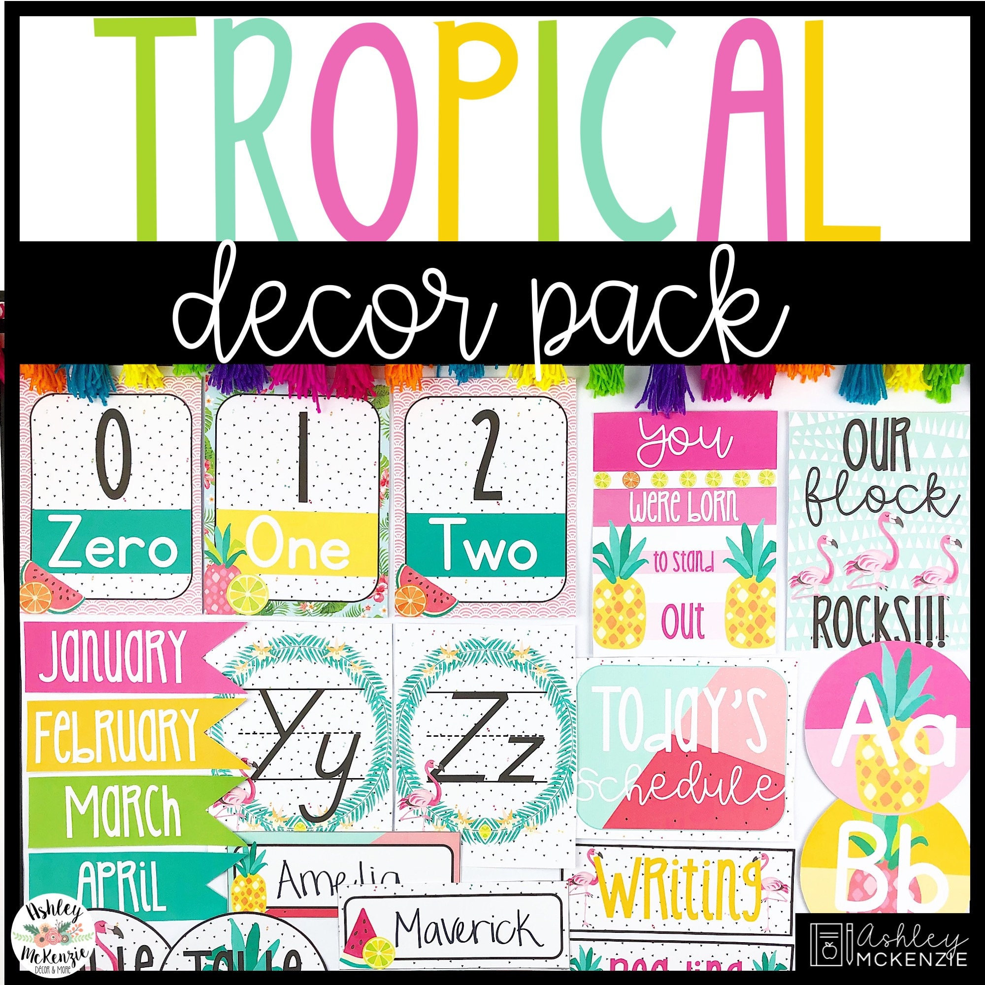 Tropical Flamingo Classroom Decor Bundle Easy and Modern - Etsy