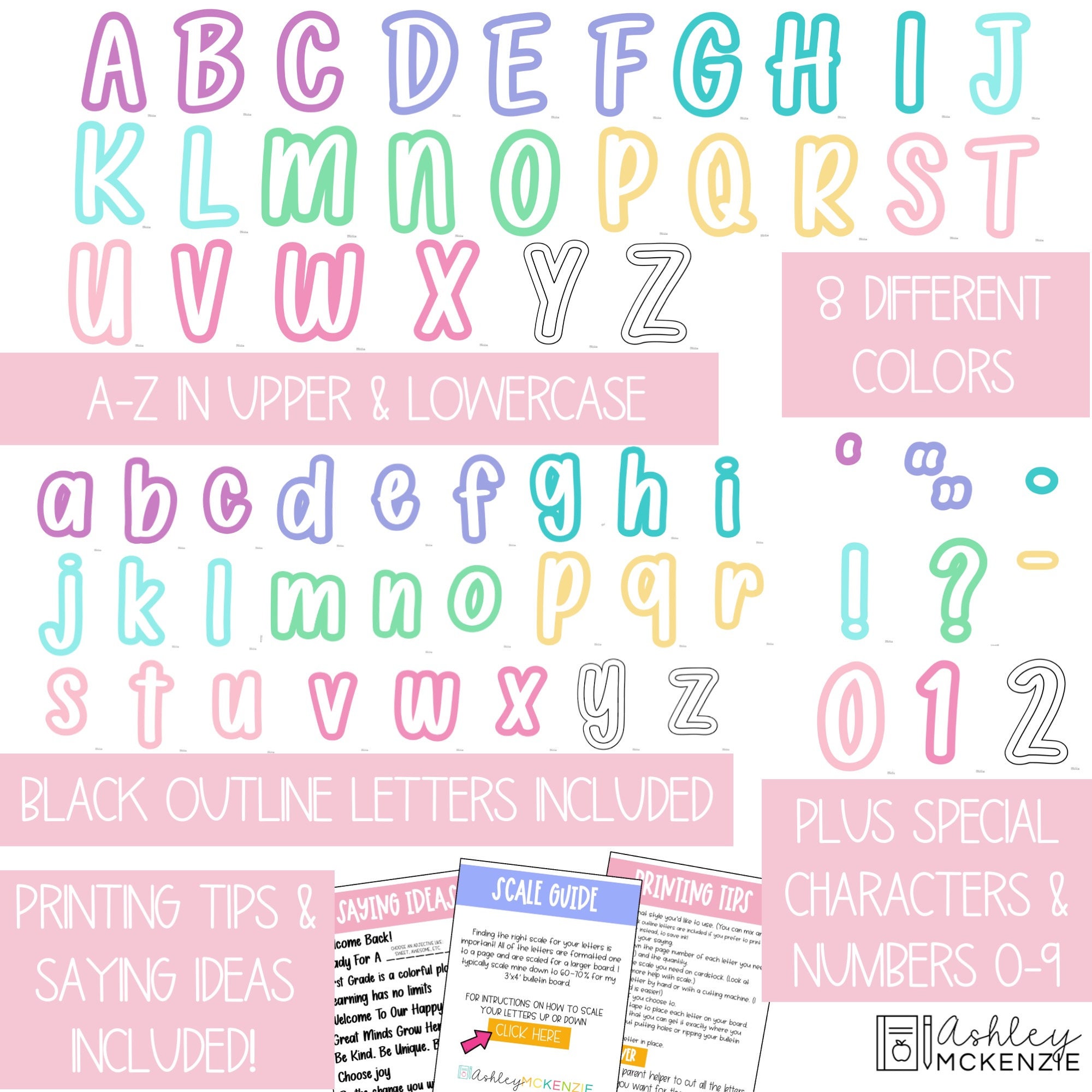 Pastel Colored Bulletin Board Letters With Punctuation and Numbers ...