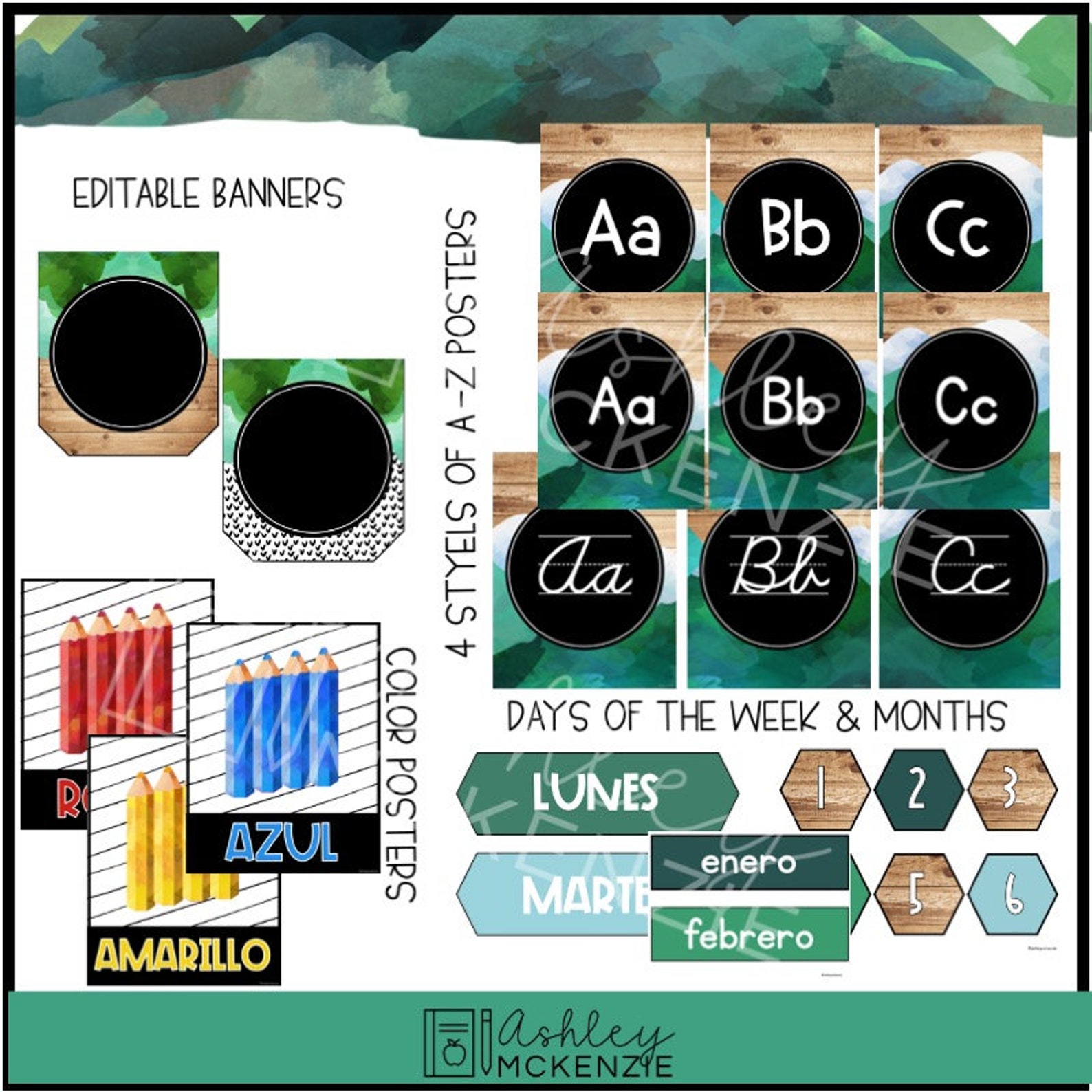 Spanish Scandi Mountains Classroom Decor Bundle, Spanish Translation ...