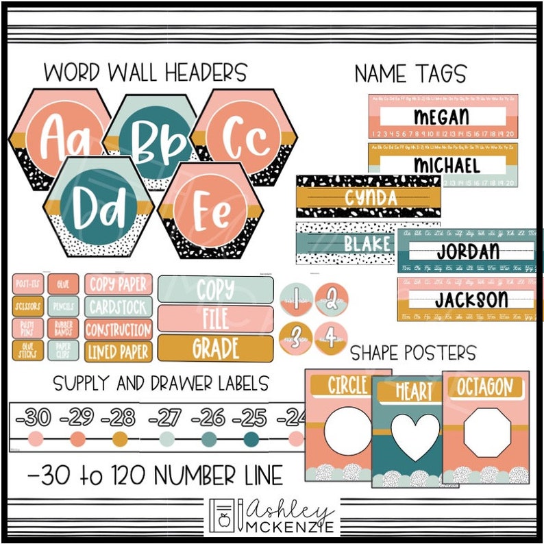 Calm Terrazzo Classroom Decor Bundle Editable Calm Colors Decor Pastel ...