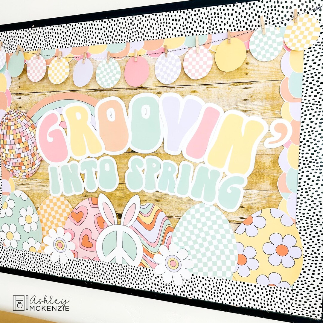 Retro Spring Bulletin Board Kit, Acrostic Poem, Pastel Spring Theme ...