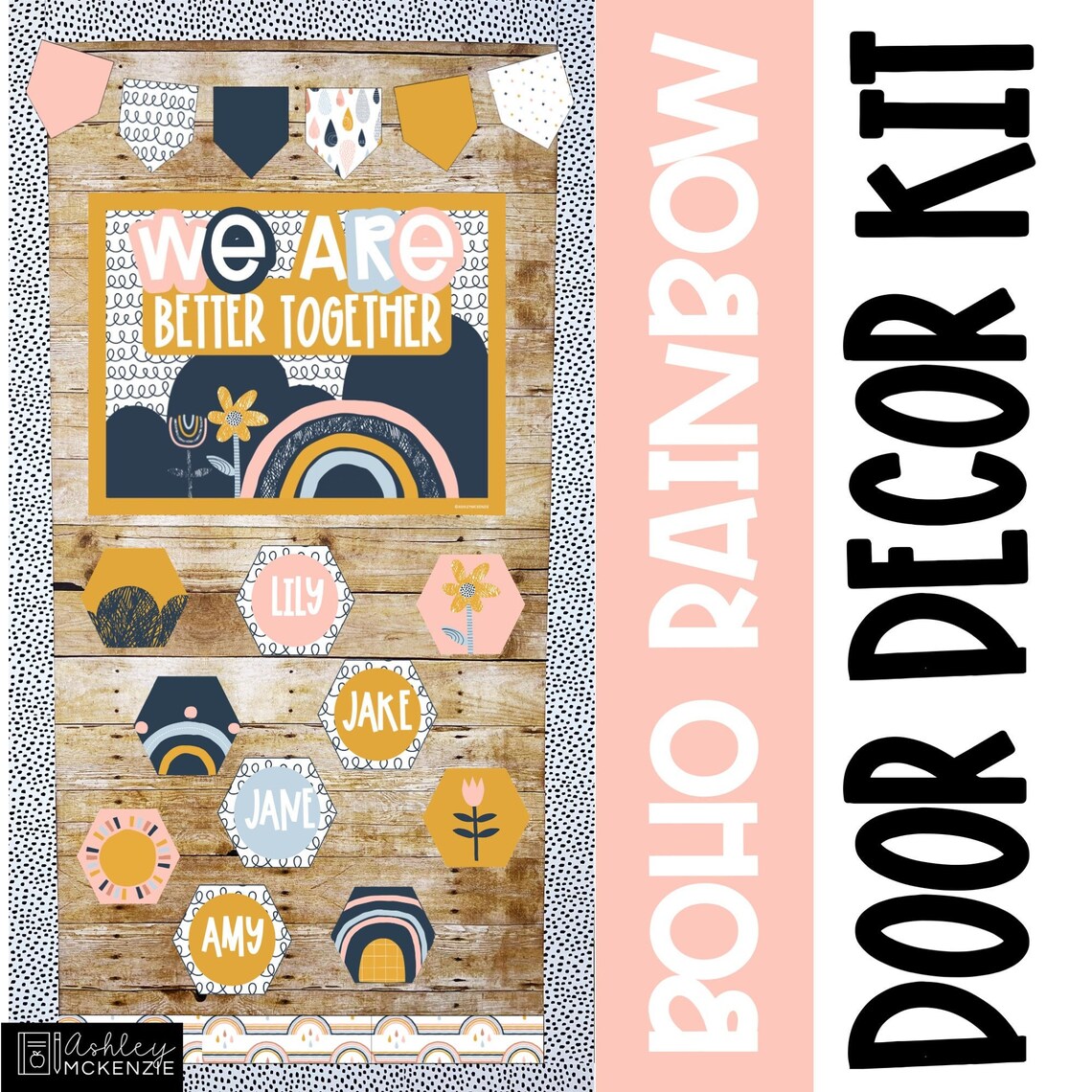 Boho Rainbow Classroom Door Decor Kit Back to School Easy - Etsy