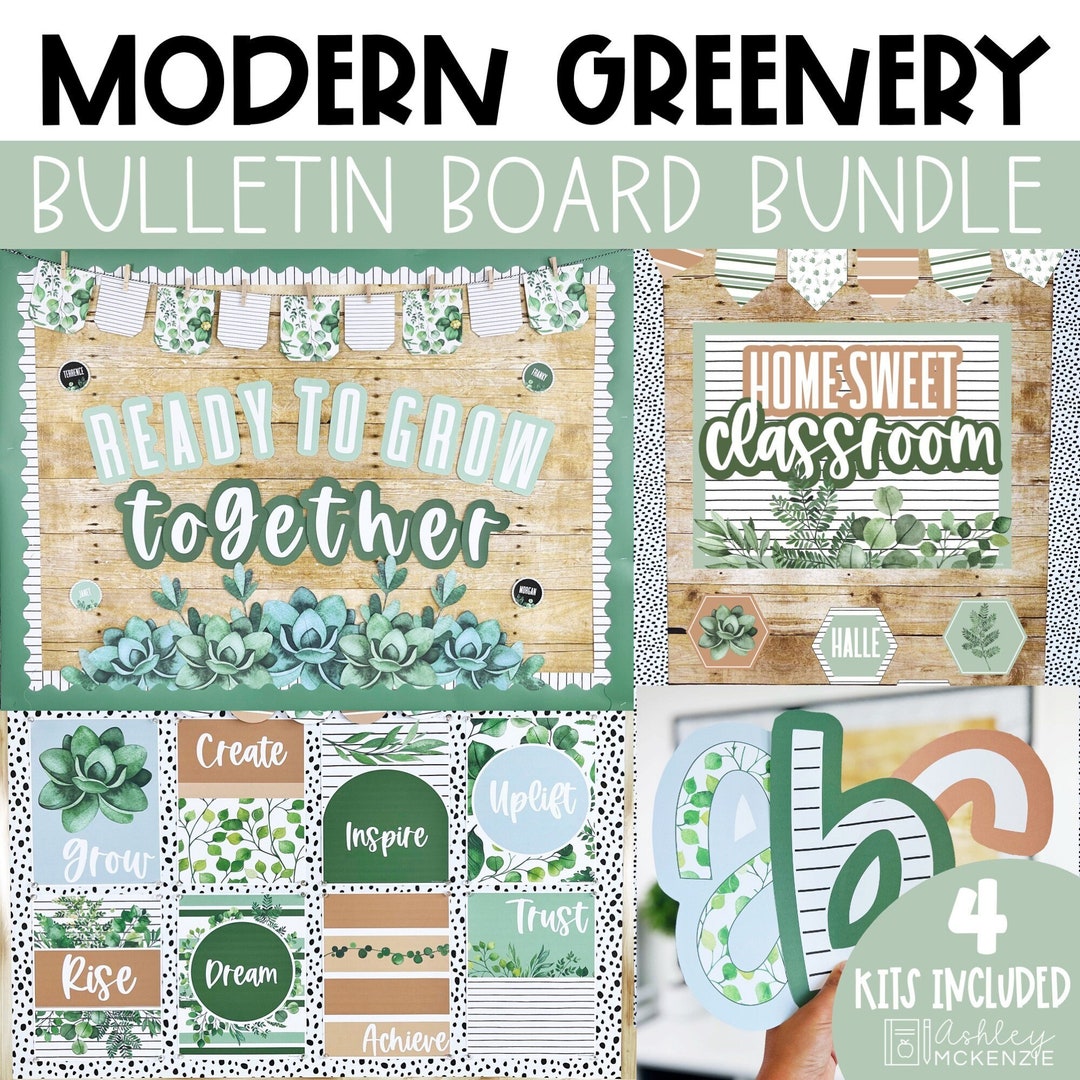 Modern Greenery Back to School Classroom Decor, Bulletin Board Kit ...