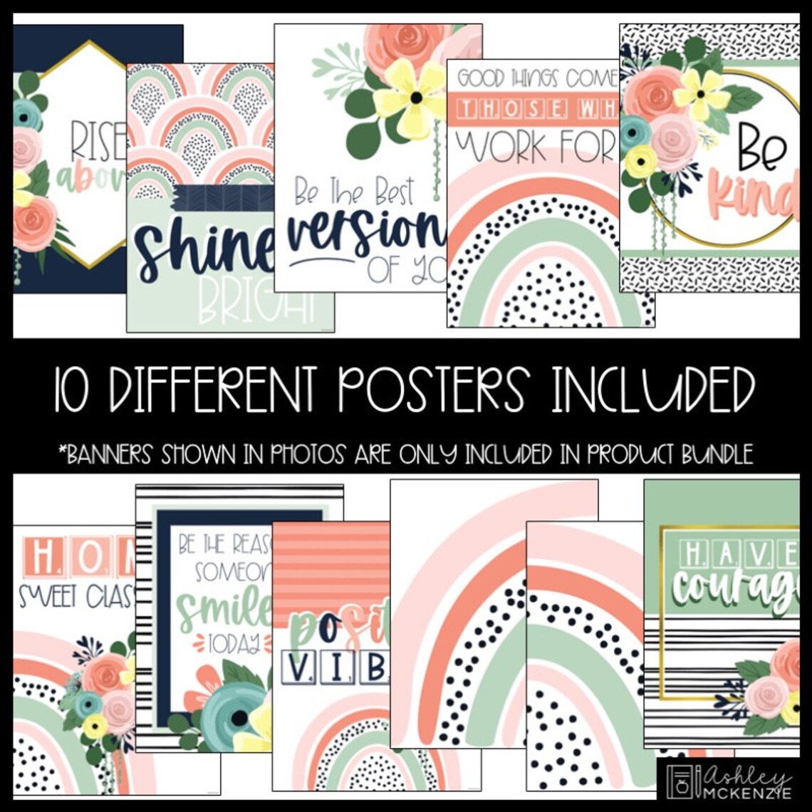 Boho Rainbow Flowers Classroom Posters Easy and Modern - Etsy
