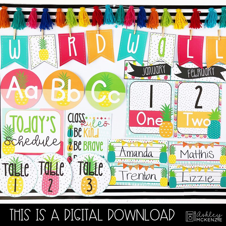 Bright Pineapple Classroom Decor Bundle, Easy and Modern Classroom ...