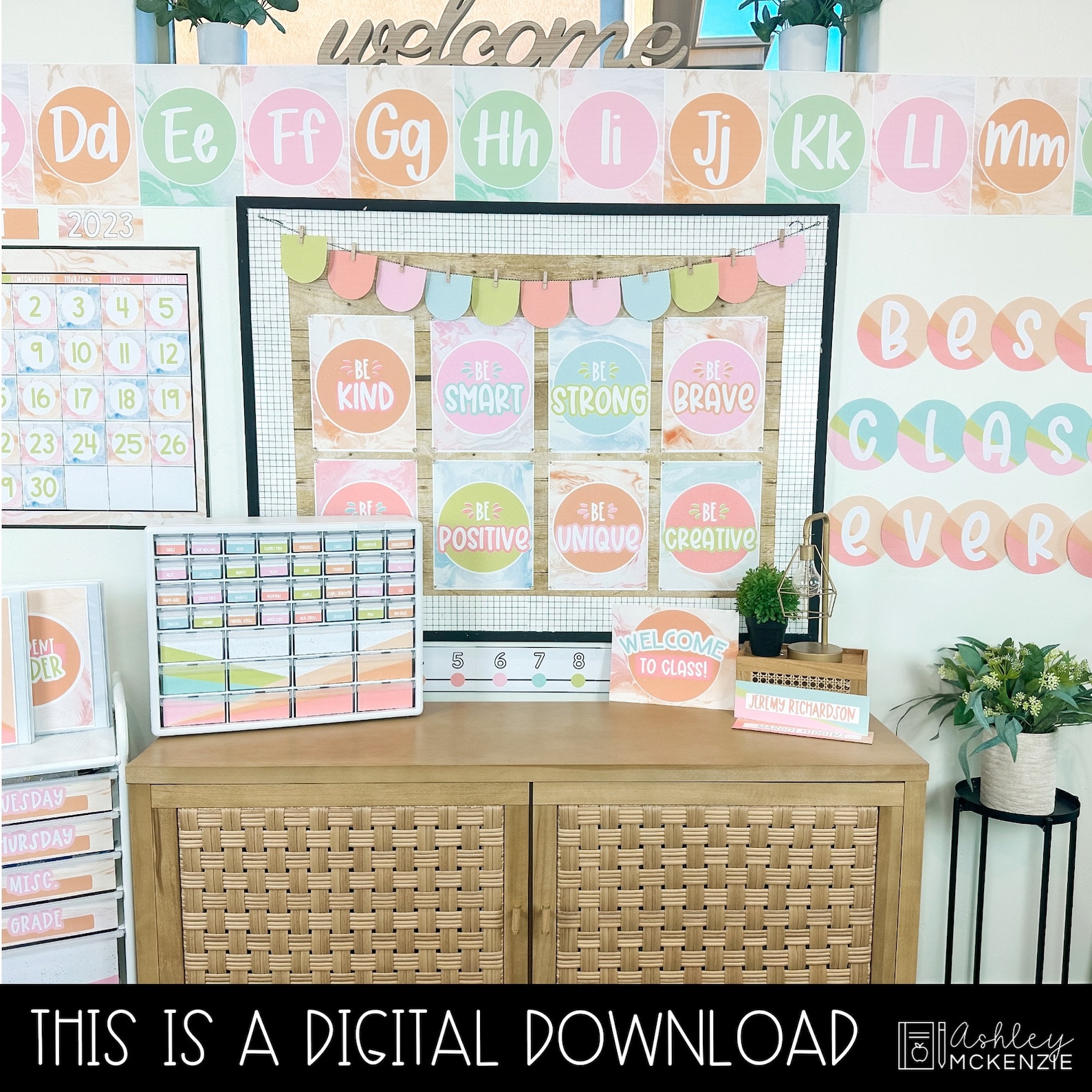 Marbled Pastel Themed Classroom Decor Bundle Editable Classroom Decor ...