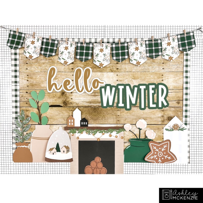 Modern Winter Bulletin Board Bundle Cozy Winter Posters December Door ...