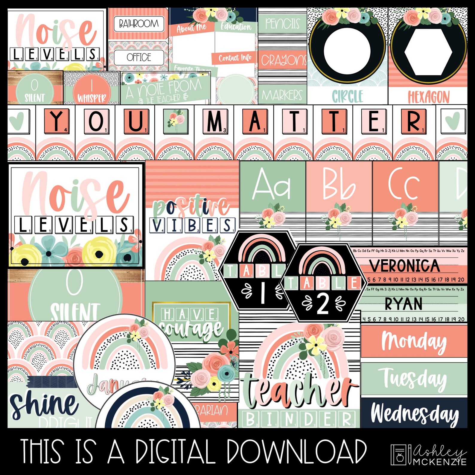 Boho Rainbow Flowers Classroom Decor Bundle Easy and Modern - Etsy