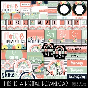 Boho Rainbow Flowers Classroom Decor Bundle Easy and Modern - Etsy