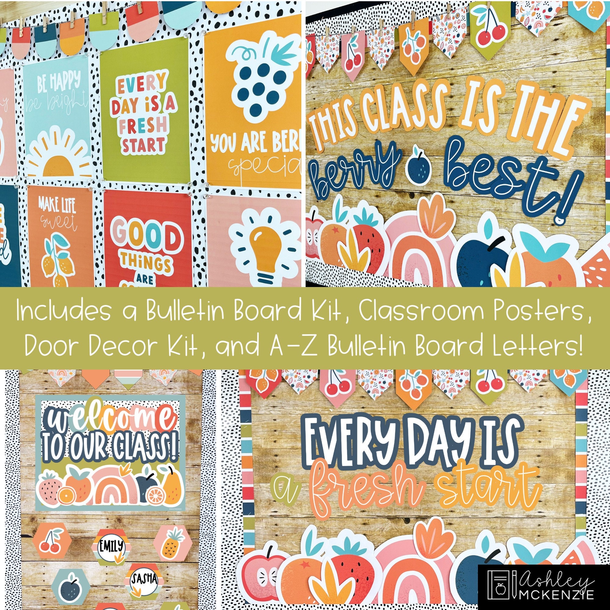 Modern Fruit Themed Classroom Decor Bright Back to School Bulletin ...