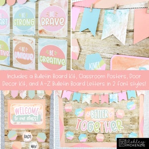 Marbled Pastel Back to School Classroom Decor, Bulletin Board Kit ...