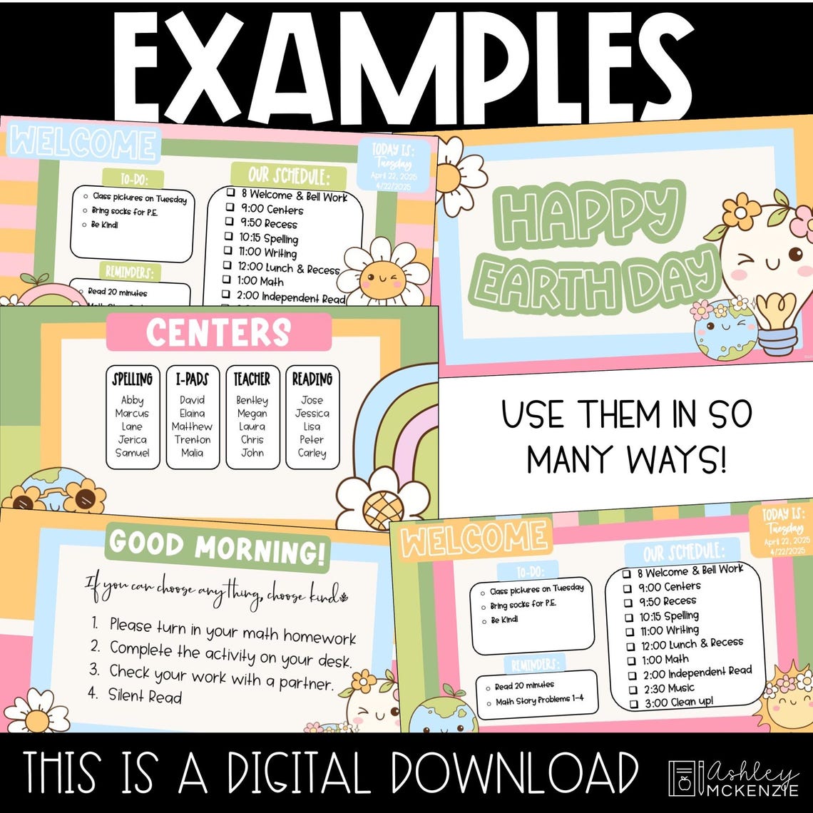 Class Slides, Earth Day Slide Templates, April Daily Slides, for Google ...
