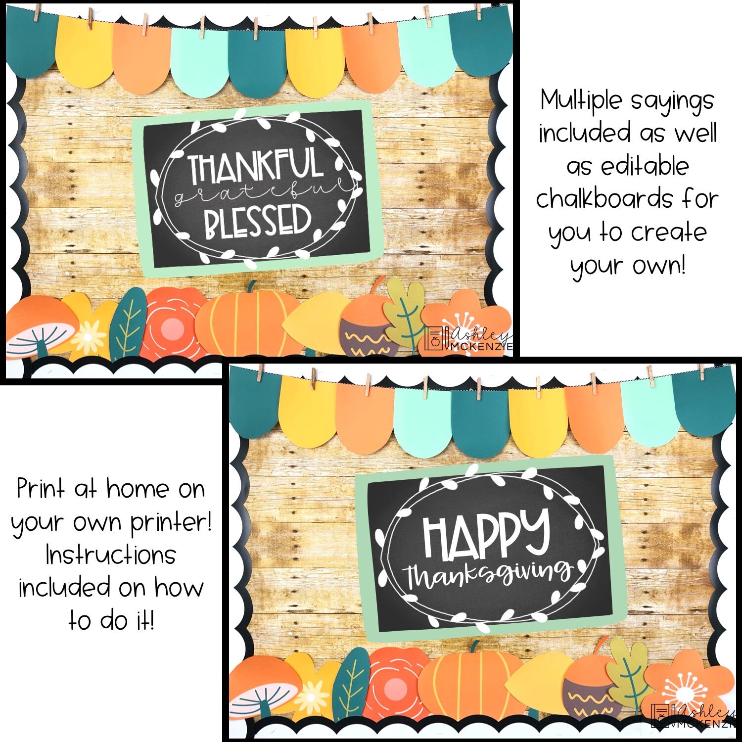 Thanksgiving Chalkboard Bulletin Board or Classroom Door Decor, Easy ...