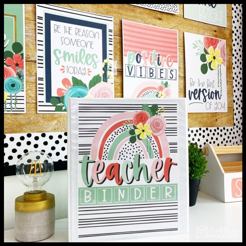 Boho Rainbow Flowers Classroom Decor Bundle, Easy and Modern Classroom ...