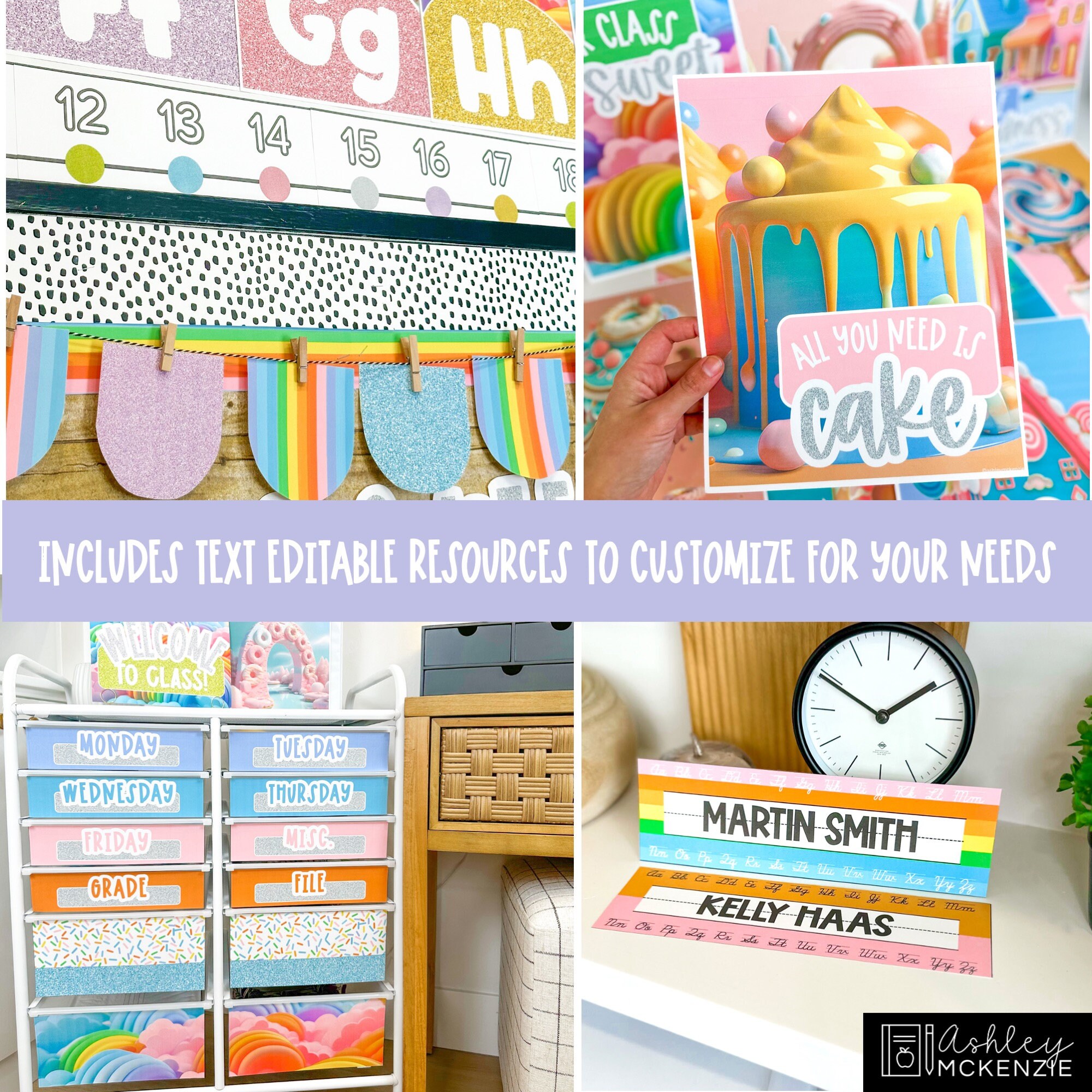 Pastel Classroom Decor Bundle Calm Colors Pastel Sweets Theme Editable ...
