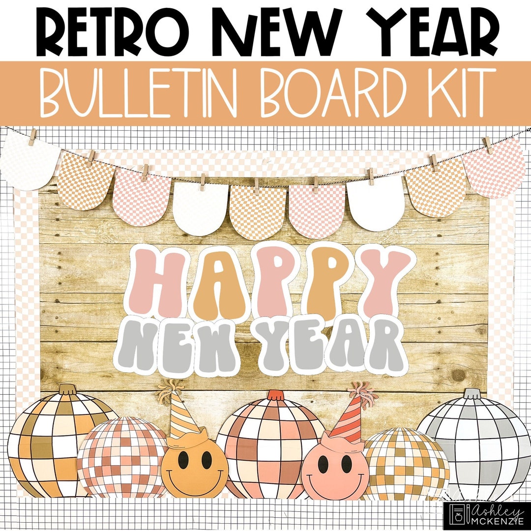 Retro New Year Bulletin Board Kit, Holiday Season Theme, Easy Seasonal ...