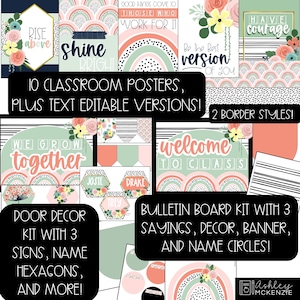 Boho Rainbow Flowers Classroom Decor, Bulletin Board Kit, Classroom ...