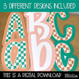 Modern Check Classroom Decor, Primary Font A-Z Bulletin Board Letters ...