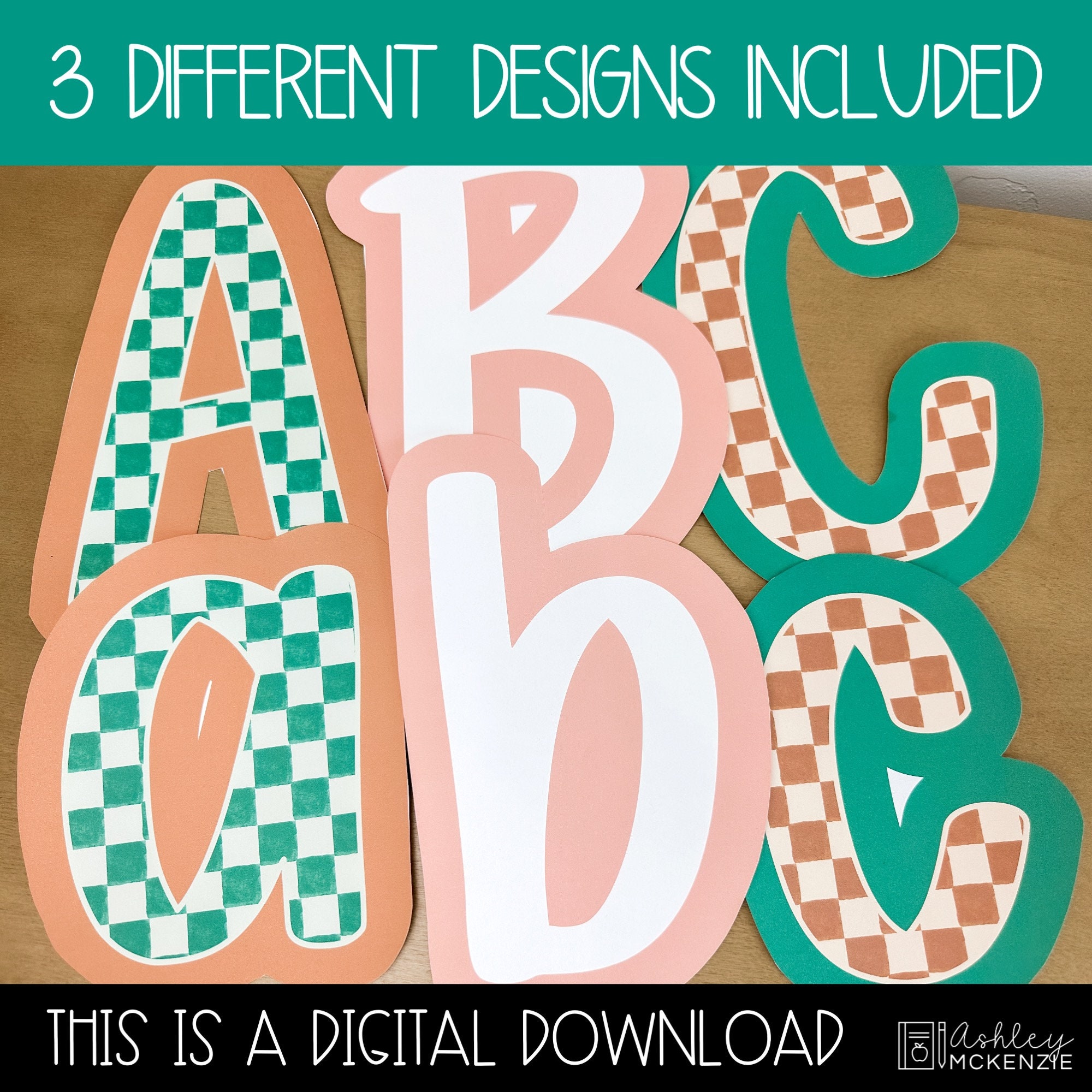 Modern Check Classroom Decor, Primary Font A-Z Bulletin Board Letters ...