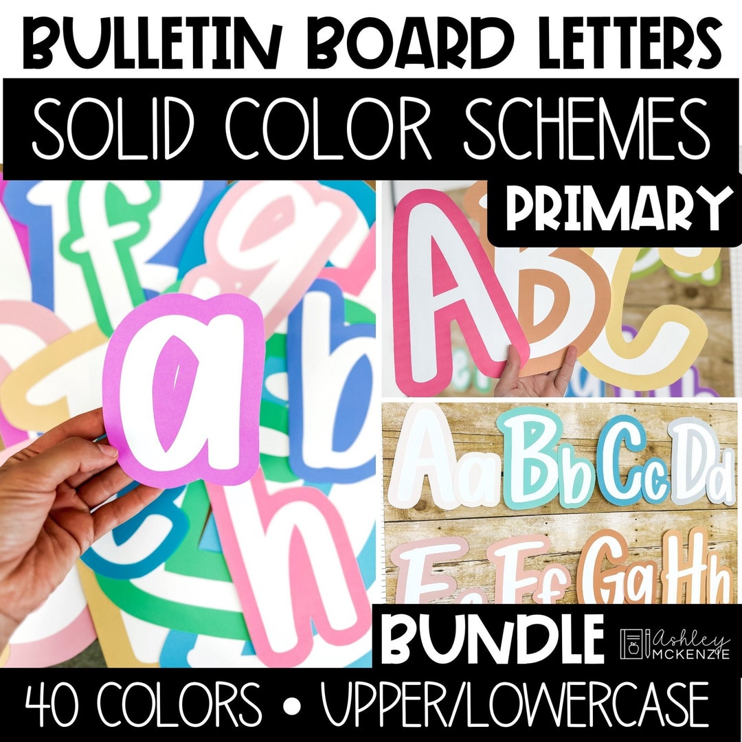 Solid Color Schemes Primary Font A-Z Bulletin Board Letters Bundle ...