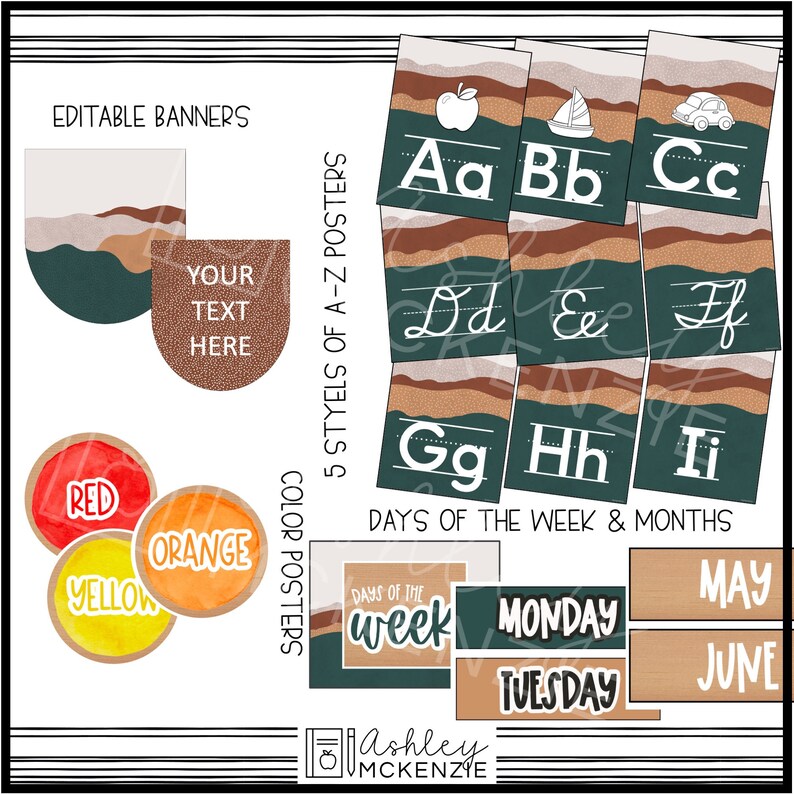 Abstract Landscape Themed Classroom Decor Bundle, Editable Classroom ...