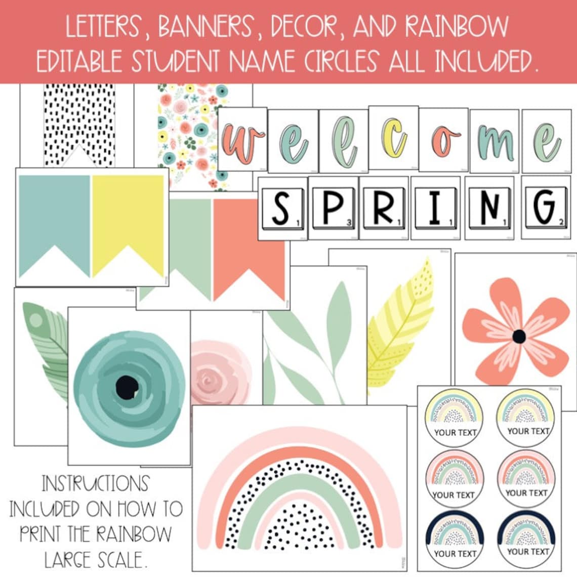 Boho Rainbow Spring Bulletin Board or Classroom Door Decor - Etsy