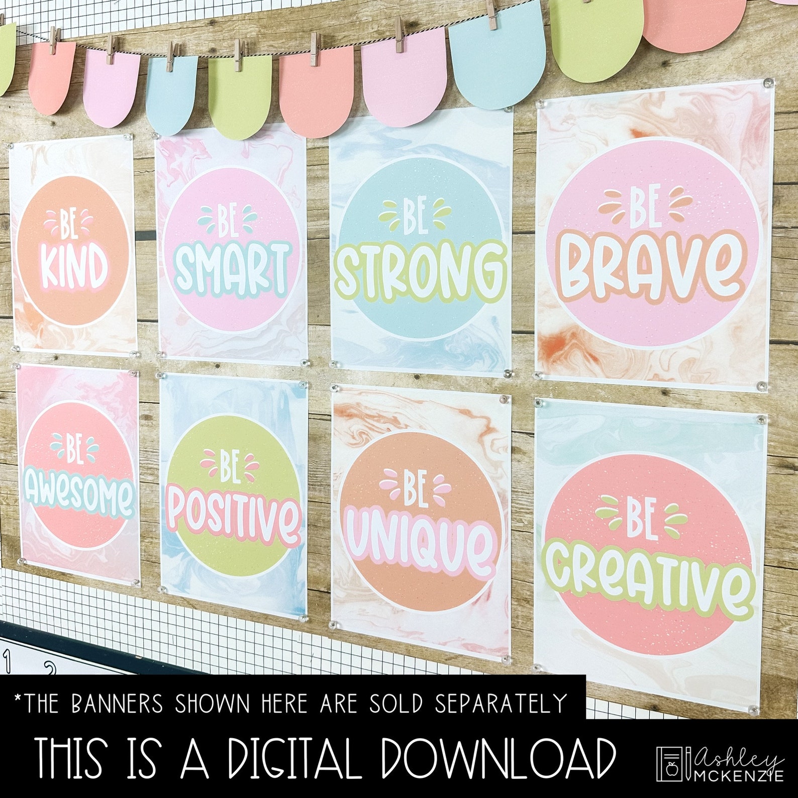 Marbled Pastel Back to School Classroom Decor, Bulletin Board Kit ...