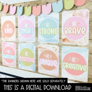 Marbled Pastel Back to School Classroom Decor, Bulletin Board Kit ...