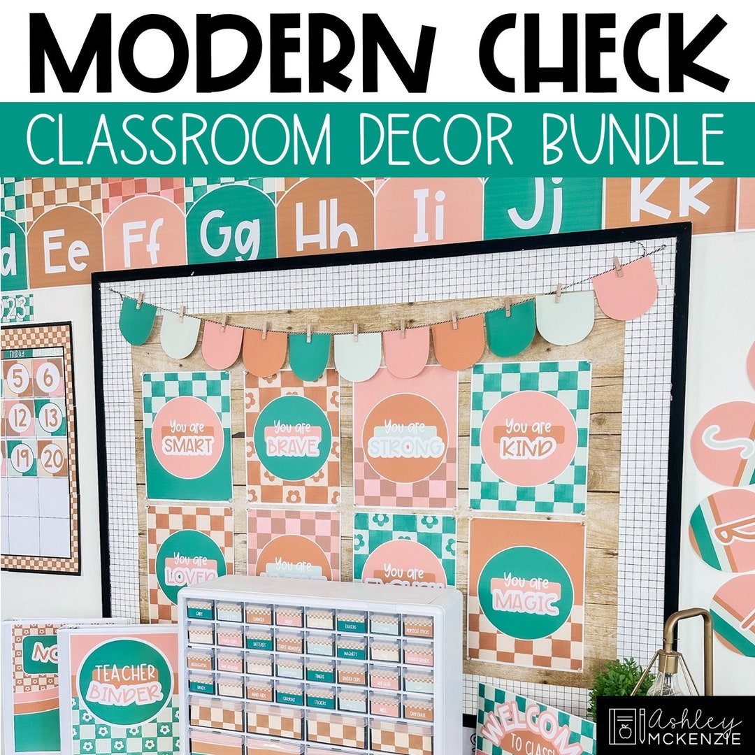 Modern Gingham Checkered Themed Classroom Decor Bundle, Editable ...