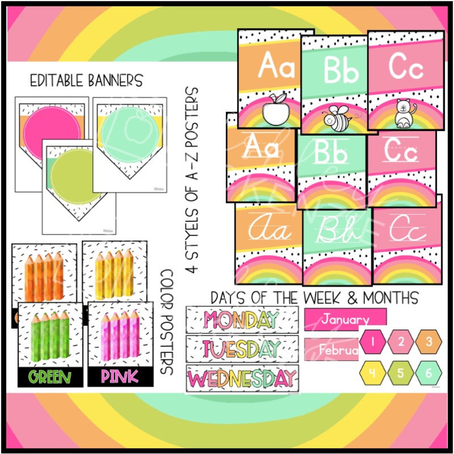 Rainbow Brights Classroom Decor Bundle Bright Class Theme - Etsy