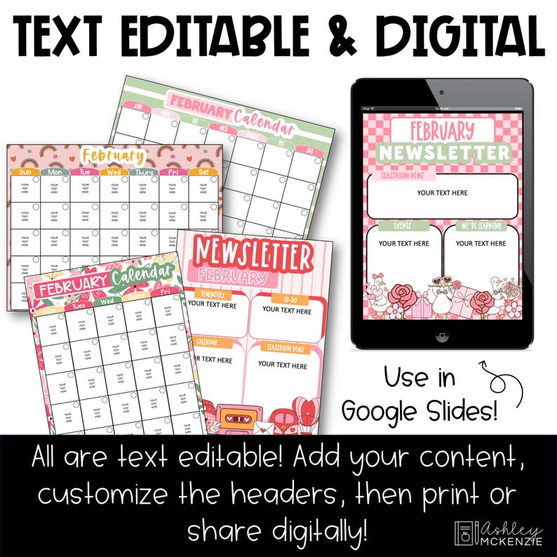 February Newsletter Template Editable Valentines Newsletter and Monthly ...