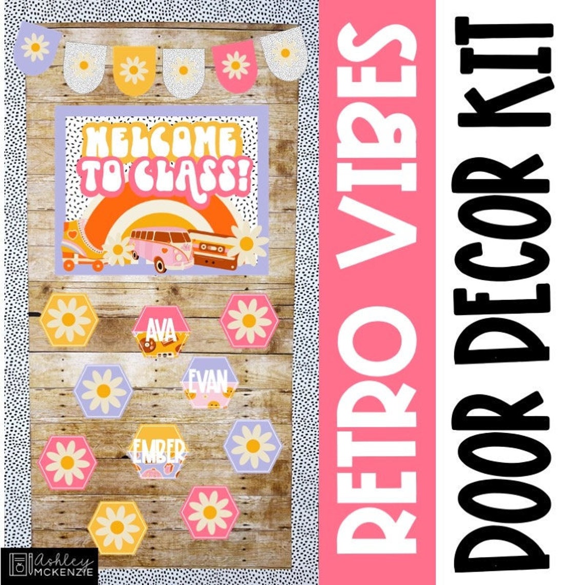 Retro Classroom Door Decor Kit Retro Vibes Theme Easy and - Etsy