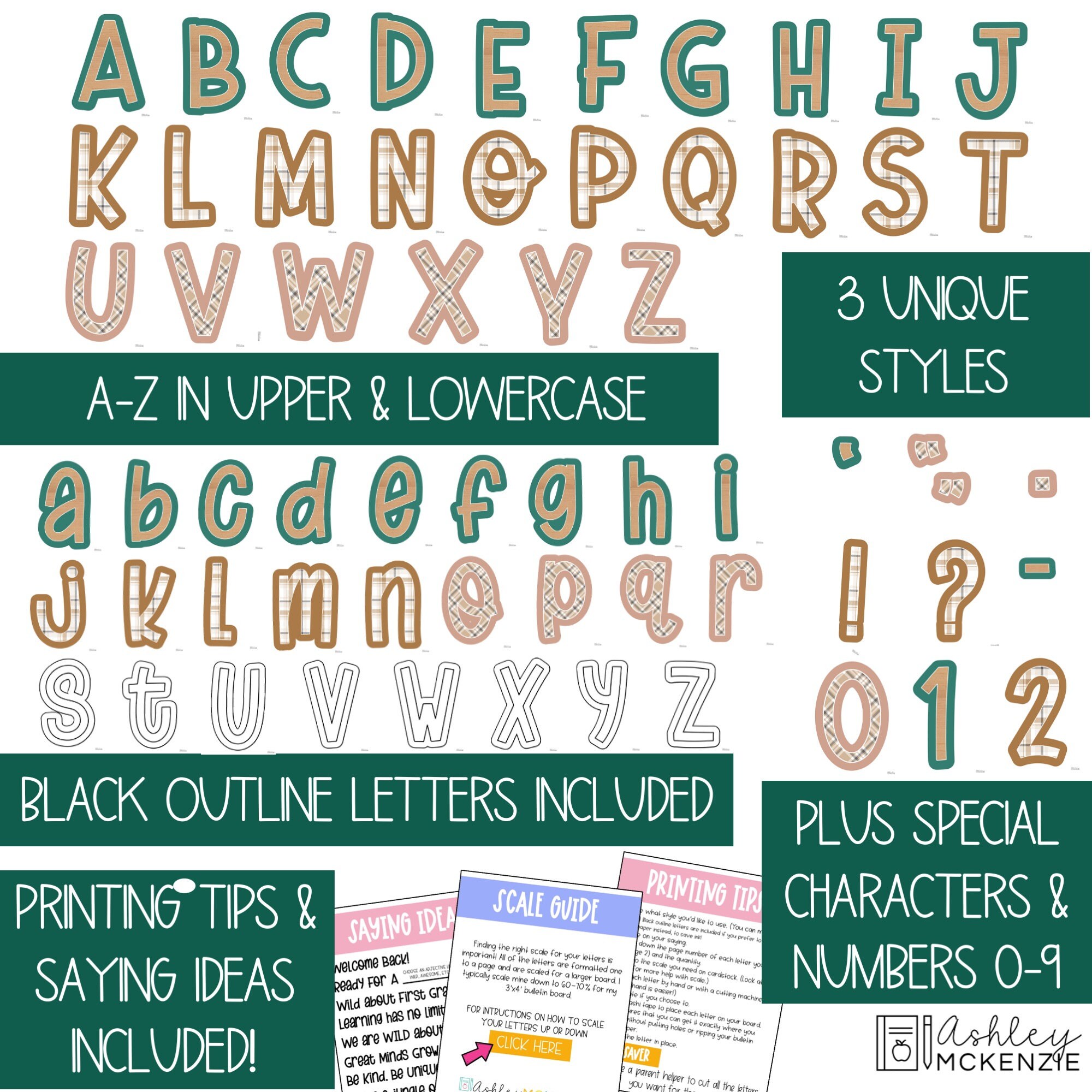 Modern Plaid Classroom Decor, A-Z Bulletin Board Letters, Punctuation ...